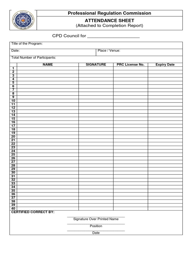 CPD Attendance Sheet