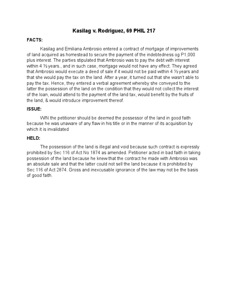 Kasilag v. Rodriguez, 69 PHIL 217: Facts | PDF | Law