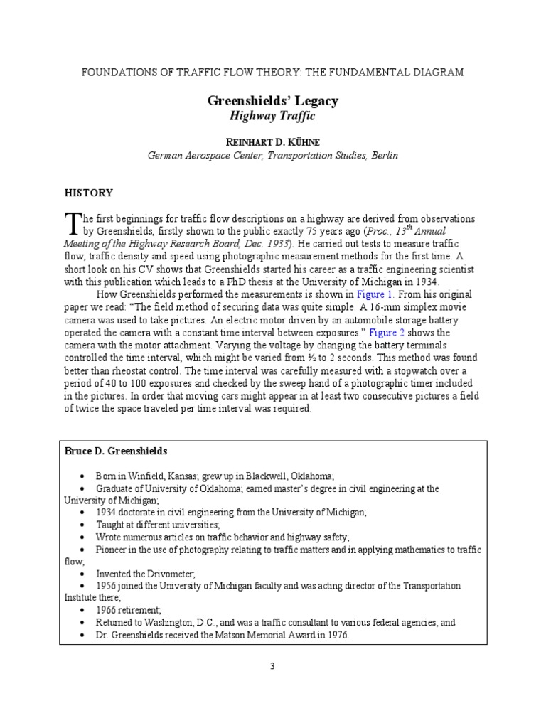 Greenshields Model of Traffic Flow Theory | PDF | Traffic | Road Transport
