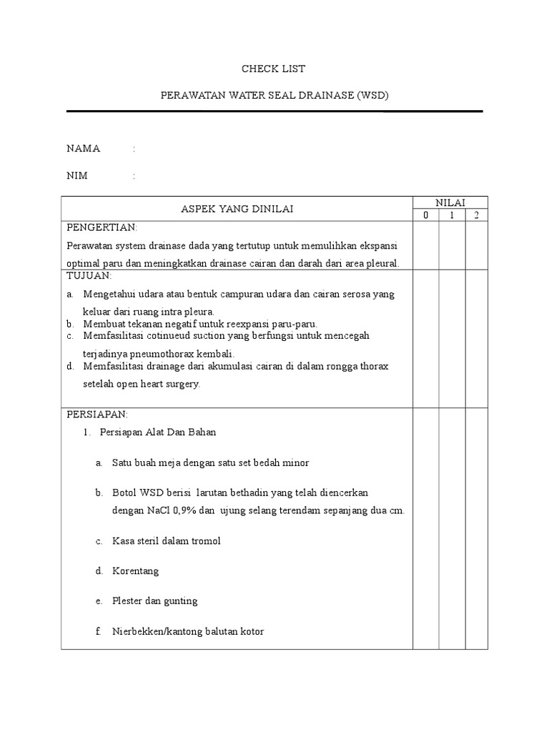 Checklist Perawatan WSD | PDF