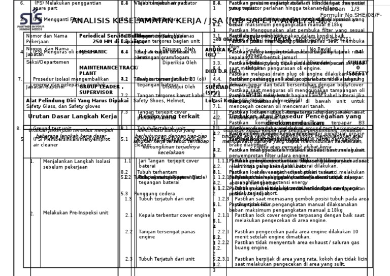 Contoh Jsa Ps 250hm Dozer | PDF