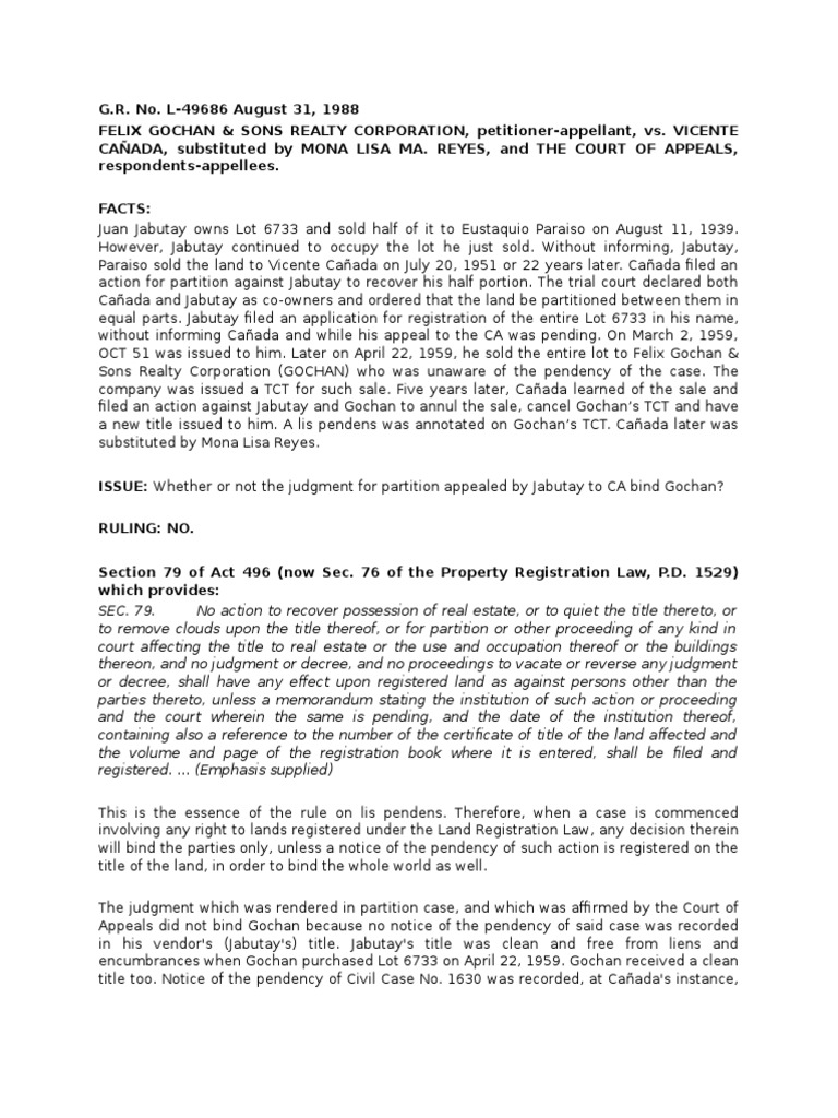 Felix Gochan & Sons Realty Corporation Vs Cañada | PDF | Lawsuit ...