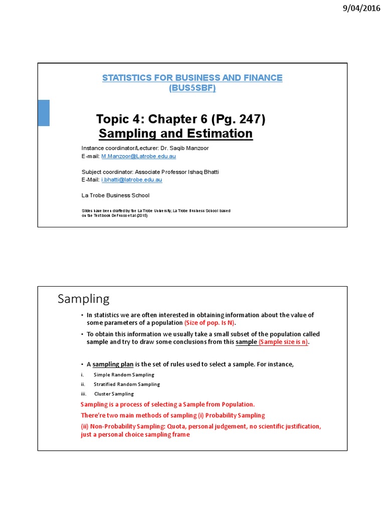 Sampling and Sampling Distribution of Sample Means | PDF | Standard Error | Sampling (Statistics)