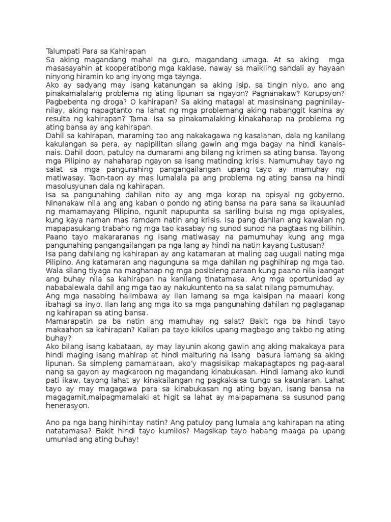 Talumpati para Sa Kahirapan | PDF