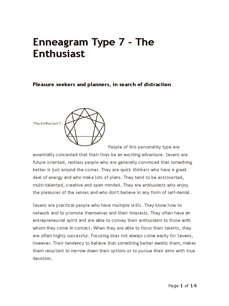 Enneagram Type 7 - The Enthusiast: Pleasure Seekers and Planners, in ...