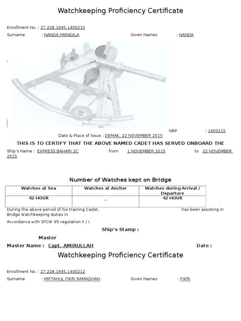 Watchkeeping Proficiency Certificate | PDF | Military Branches | Water ...