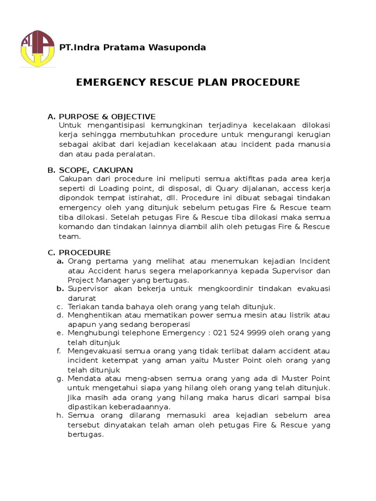 Emergency Rescue Plan Procedure | PDF