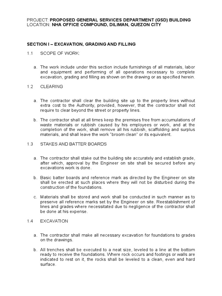 Section I - Excavation, Grading and Filling | PDF