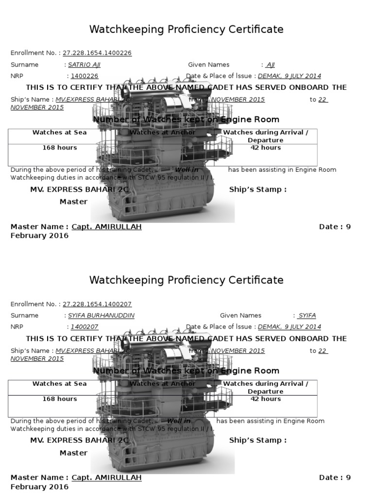 Watchkeeping Proficiency Certificate OJT TEKNIKA | PDF | Naval Warfare ...