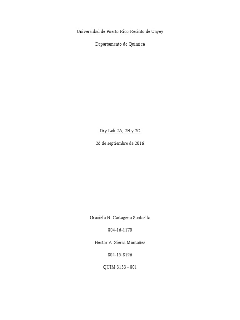 Informe (Dry Lab 2A-2B-2C) | PDF | Compuestos químicos | Ciencias fisicas