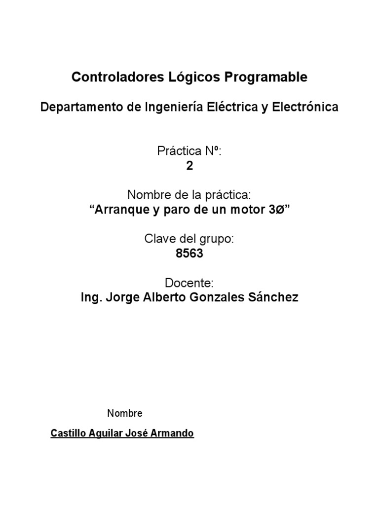 Practica 2 PLC: Paro-Arranque de Motor Trifasico Jaula de Ardilla | Descargar gratis PDF ...