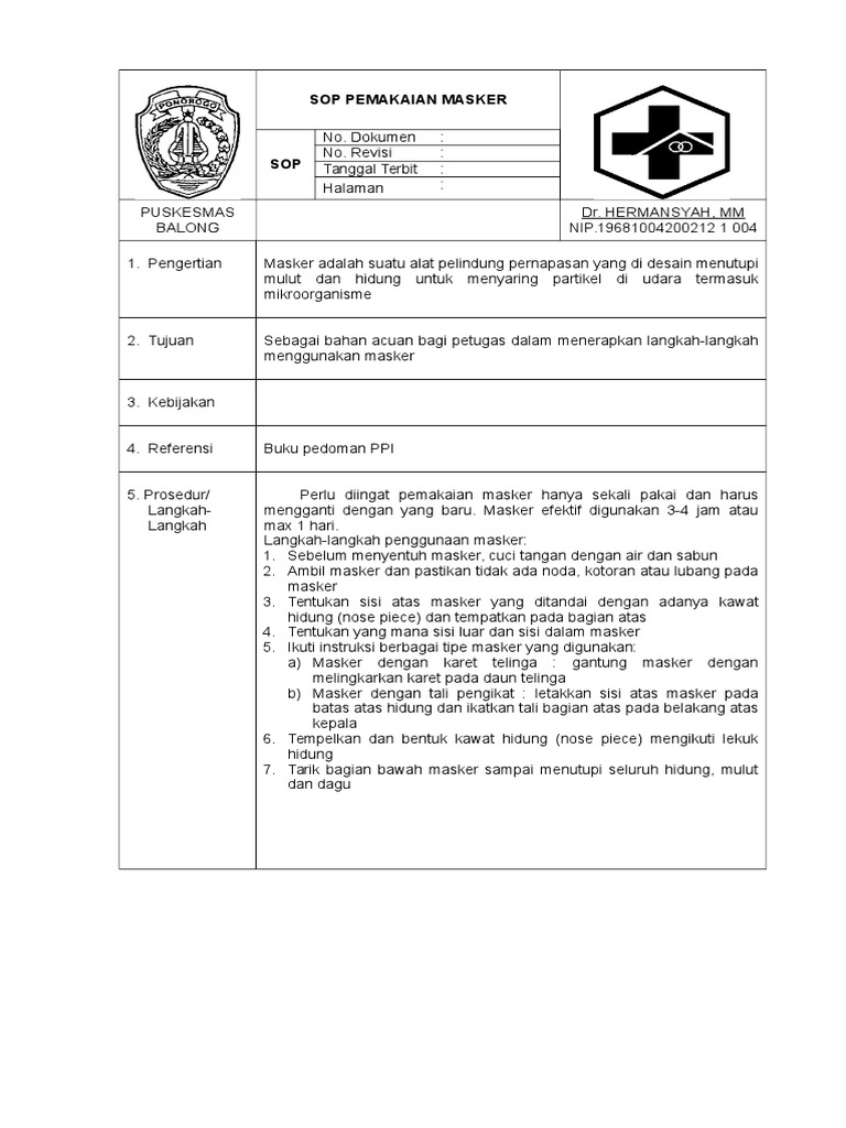 SOP Pemakaian Masker yang Benar | PDF | Kesehatan Holistik