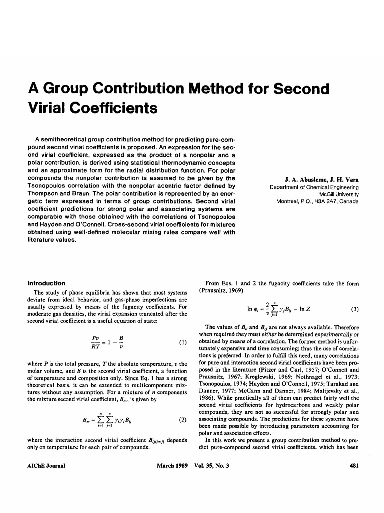 Group For: A Contribution Method Second Virial Coefficients | PDF ...