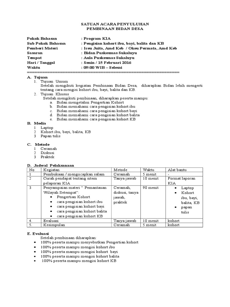 Sap Pembinaan Bidan Desa Kohort | PDF