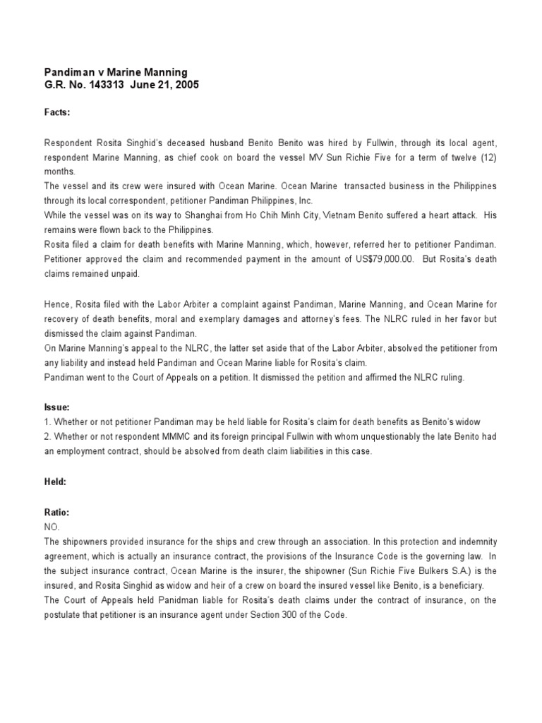 Pandiman v. Marine Manning Liability Ruling | PDF | Law Of Agency ...