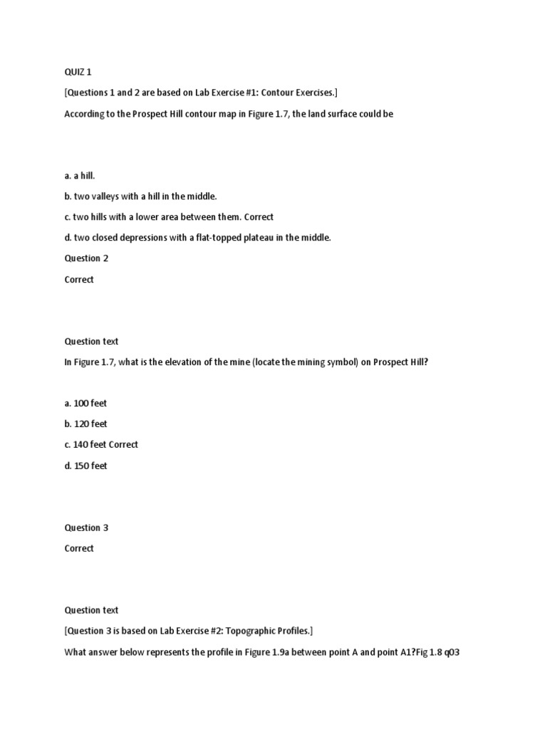 QUIZ 1 - Geology 105 | PDF | United States Geological Survey | Topography