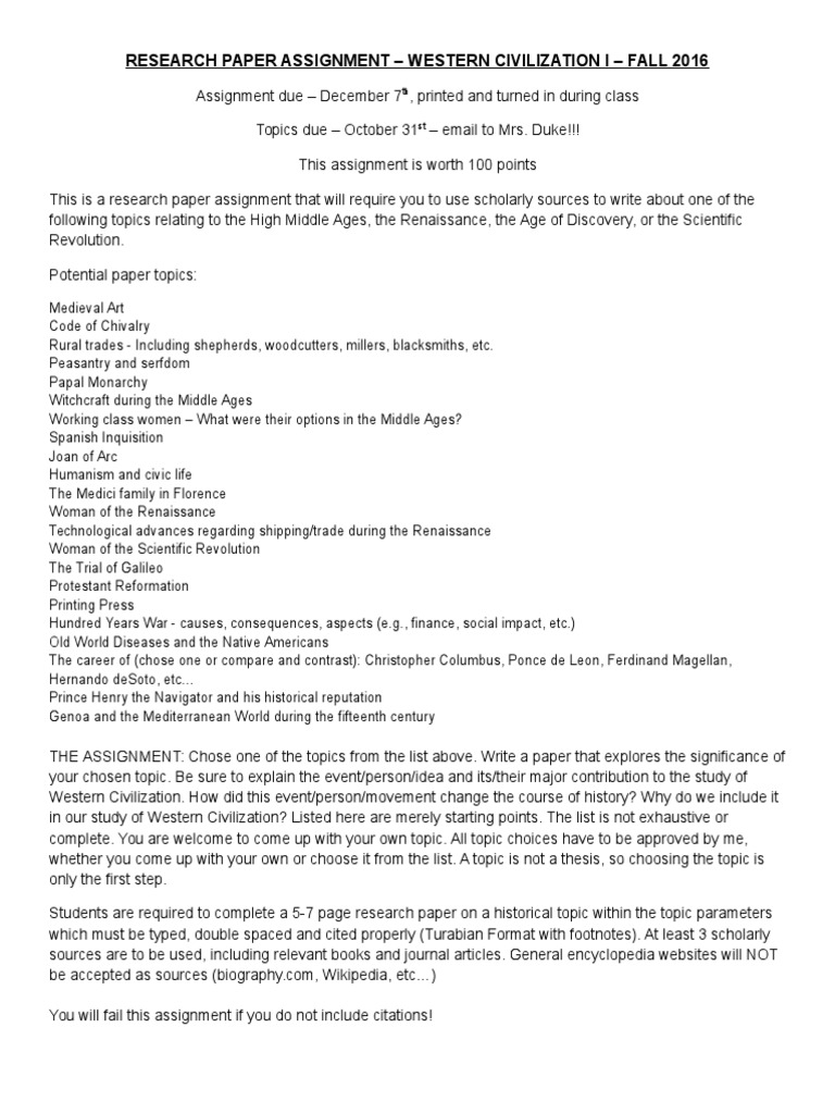 Research Paper Assignment Fall 2016 | PDF