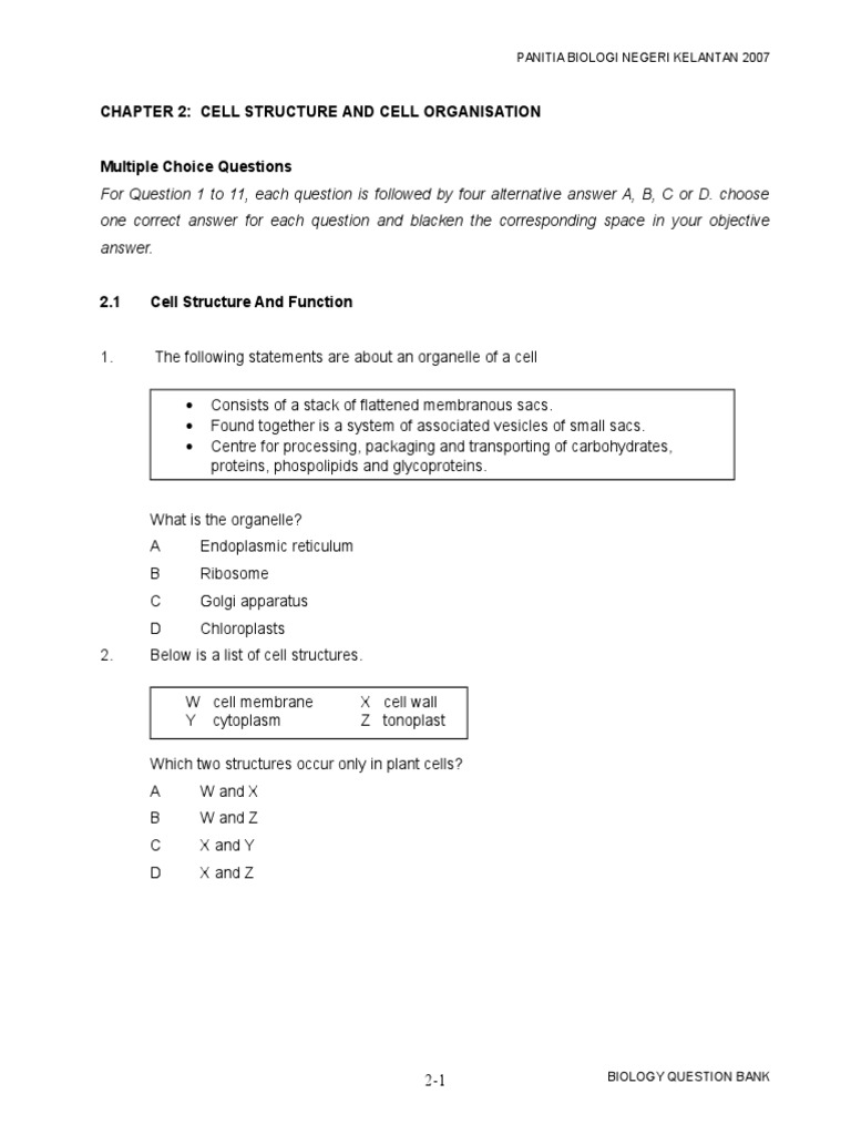 Bank Soalan Bab 4 f4 Bio | PDF | Tissue (Biology) | Cell (Biology)