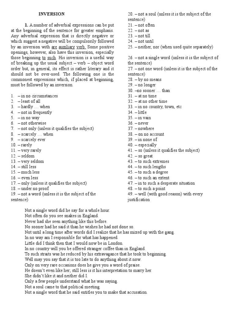Inversion | PDF | Verb | Adverb