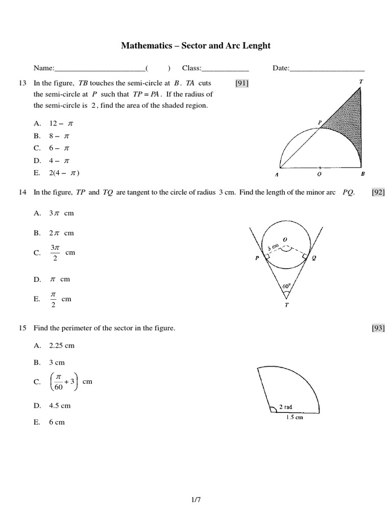 Mathematics: Sector and Arc Length Problems | PDF | Classical Geometry ...