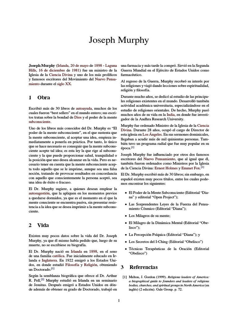Joseph Murphy: Pionero del Nuevo Pensamiento | PDF | Creencia religiosa ...