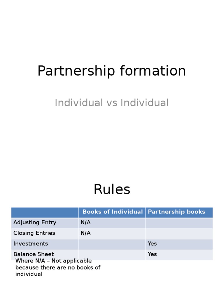 Partnership Formation: Individual Vs Individual | PDF