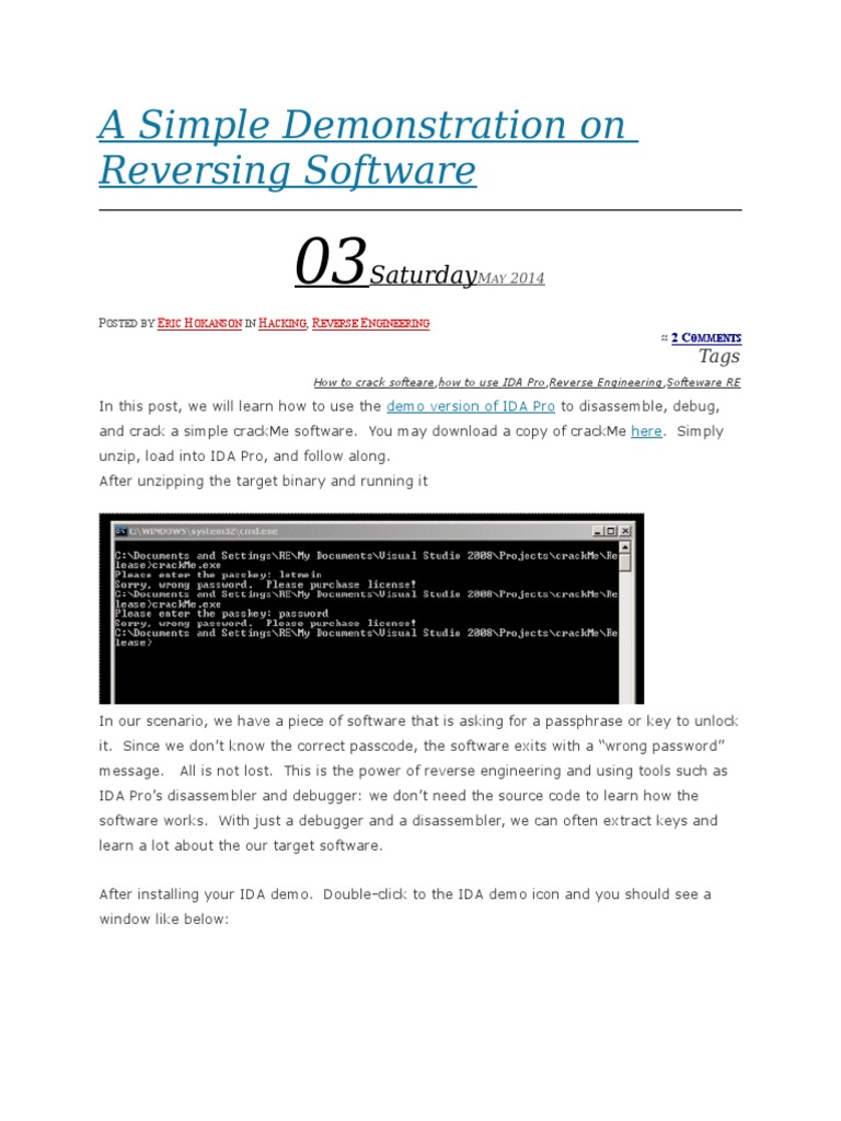 A Simple Demonstration On Reversing | PDF | Software | System Software
