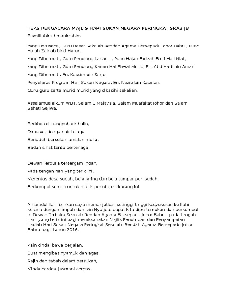 Teks Hari Sukan Negara Pdf