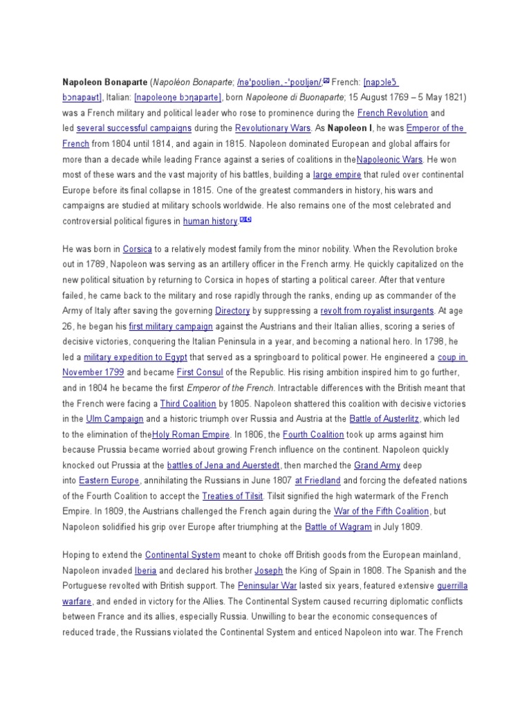 Napoleon Bonaparte (Napoléon Bonaparte | PDF | Napoleon | First French ...