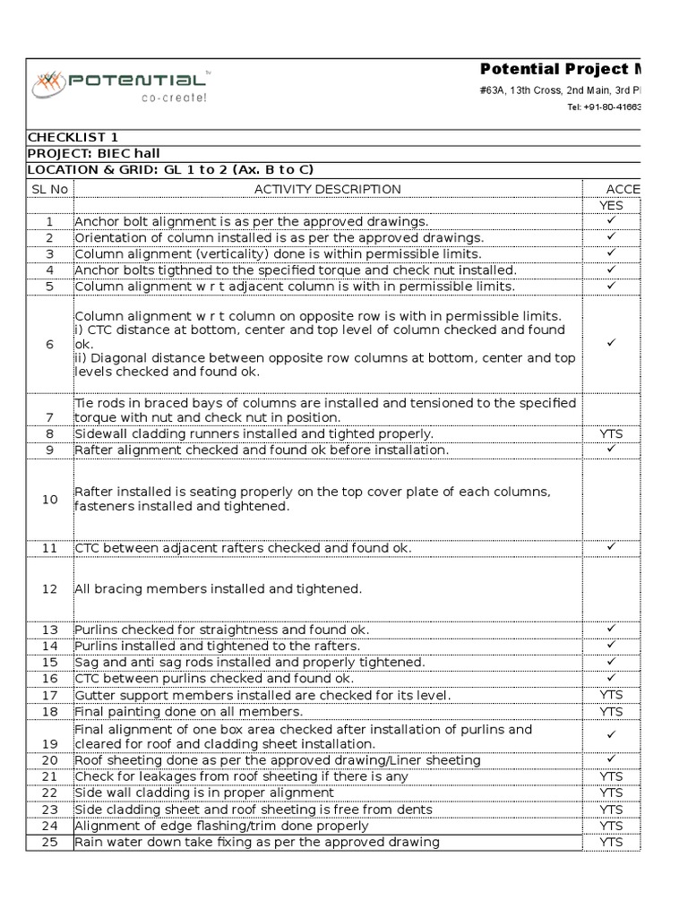 PEB Checklist GL 1-2-20.9.16 | PDF | Truss | Building Engineering