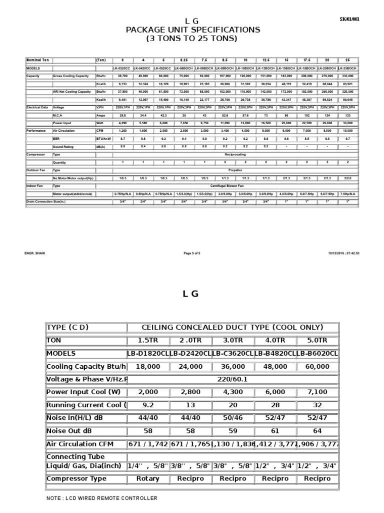 Specification LG Package Units | PDF | Electrical Engineering ...