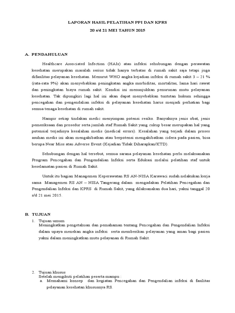 Laporan Hasil Pelatihan Ppi Dan Kprs | PDF | Pengembangan Diri | Kesehatan Holistik