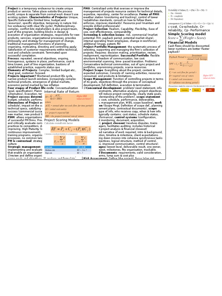 Project Management Cheat Sheet | Download Free PDF | Strategic ...