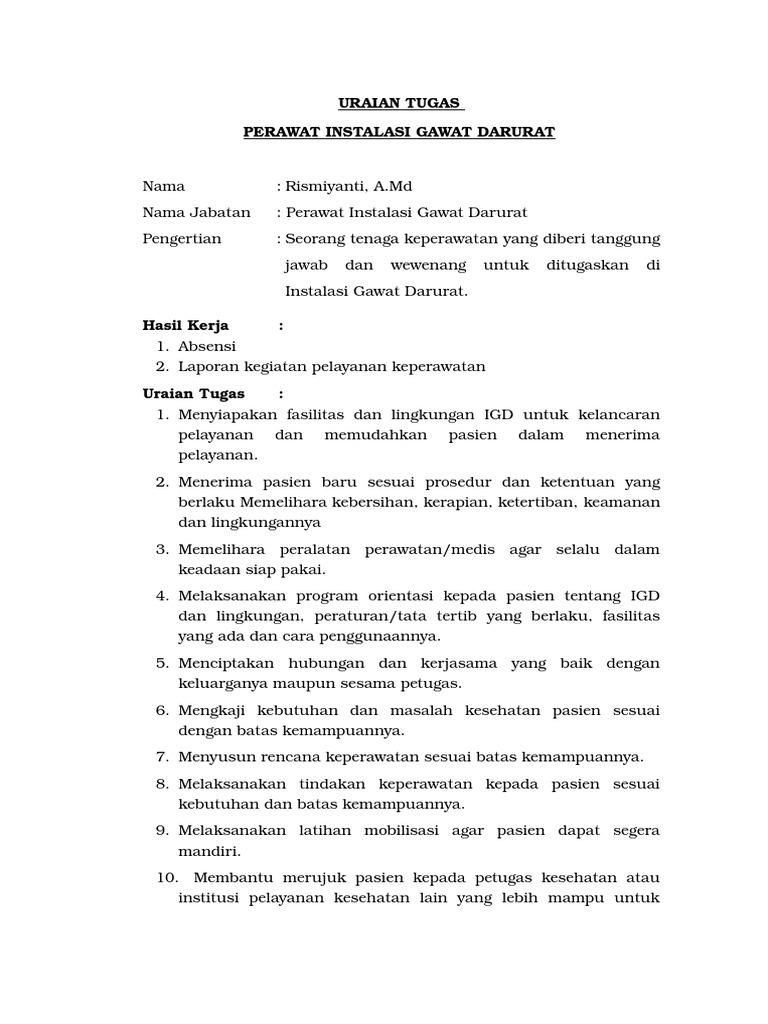 Tugas Perawat IGD | PDF | Kesehatan Holistik