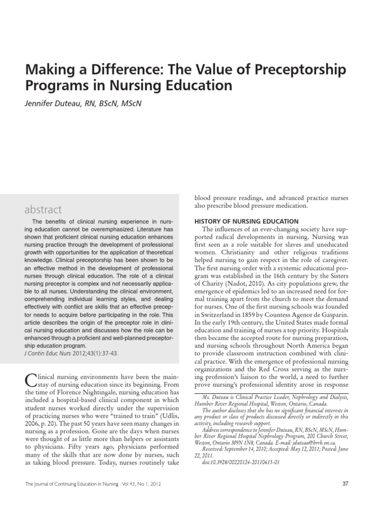 Making A Difference The Value of Preceptorship Programs in Nursing ...