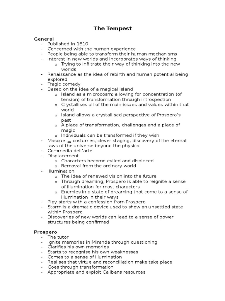 Advanced English Notes - The Tempest | Download Free PDF | The Tempest