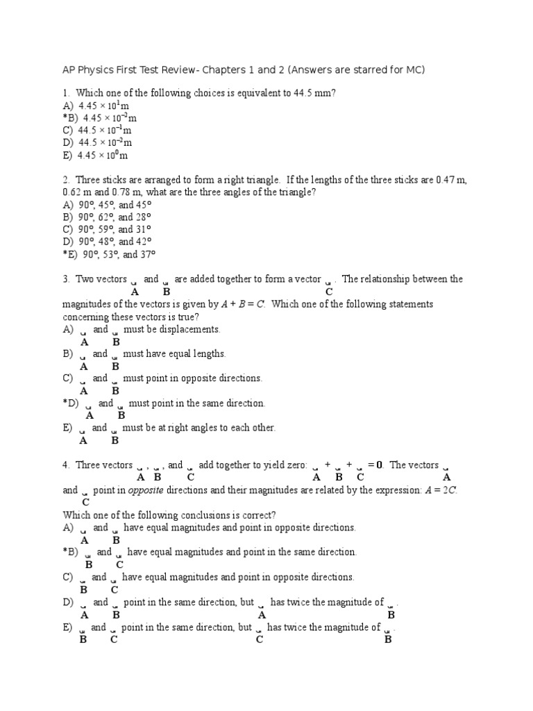 AP Physics First Test Review 2014 Key | PDF | Acceleration | Velocity