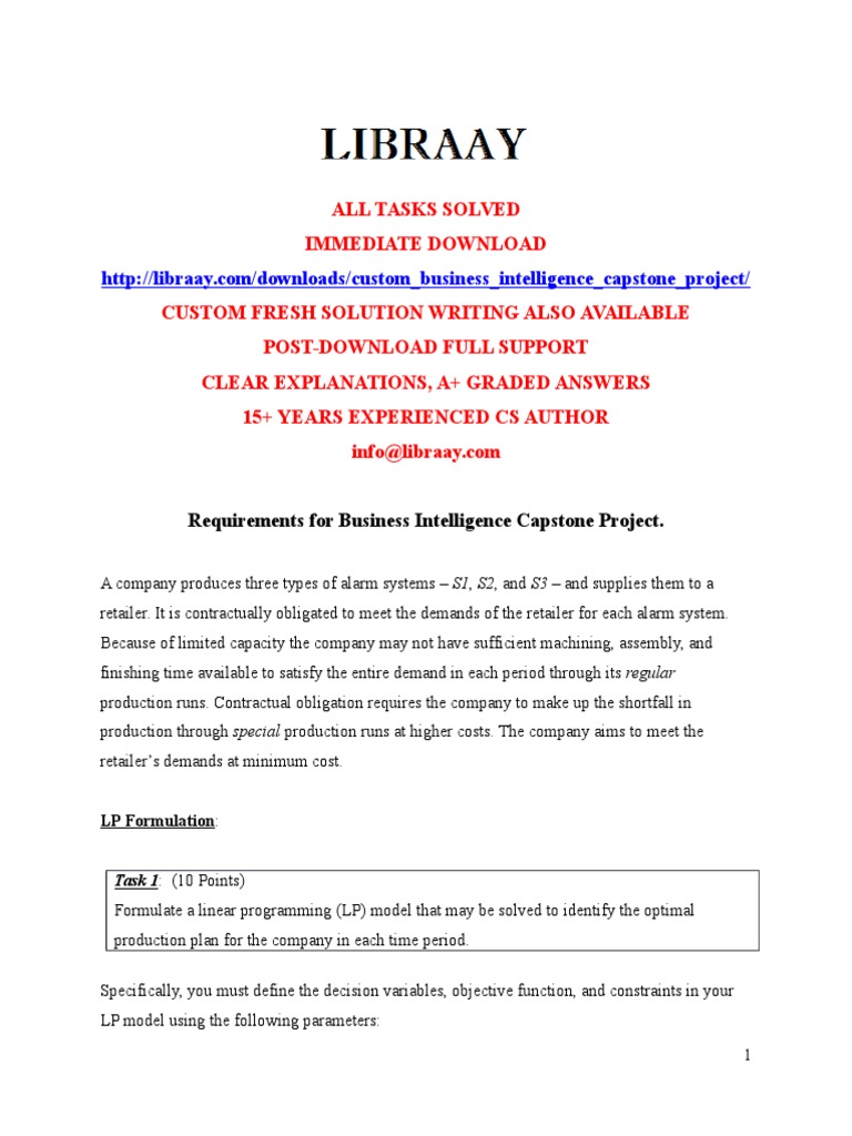 All Tasks Solved Immediate Download: Requirements For Business Intelligence Capstone Project ...