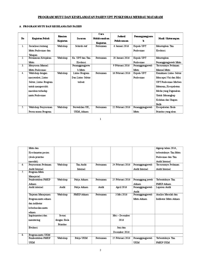 Ruk Program Mutu Dan Keselamatan Pasien Upt Puskesmas Merbau Mataram | PDF
