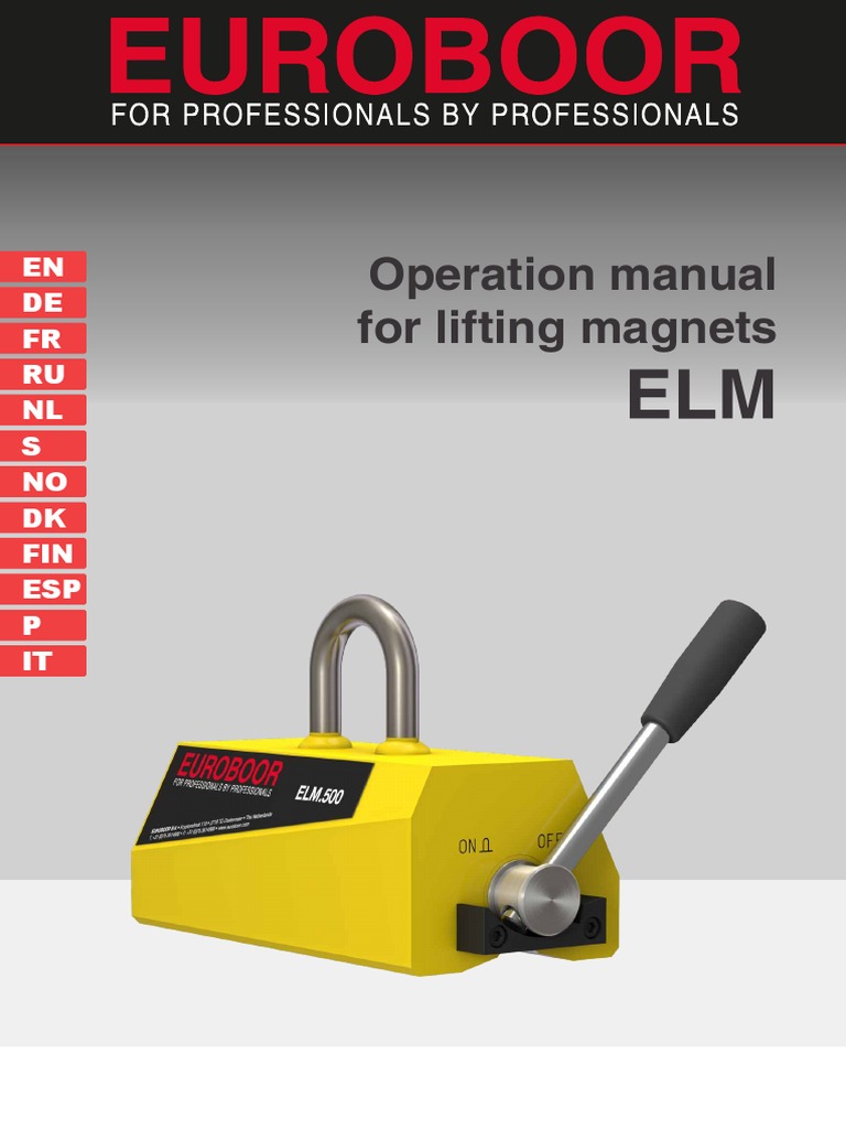 Operation Manual For Lifting Magnets: EN DE FR RU NL S NO DK FIN ESP P ...