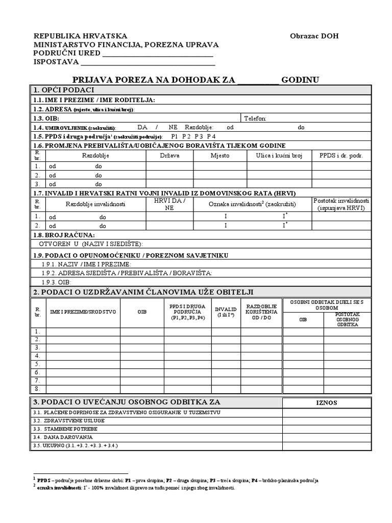 Obrazac DOH 2016 PDF | PDF