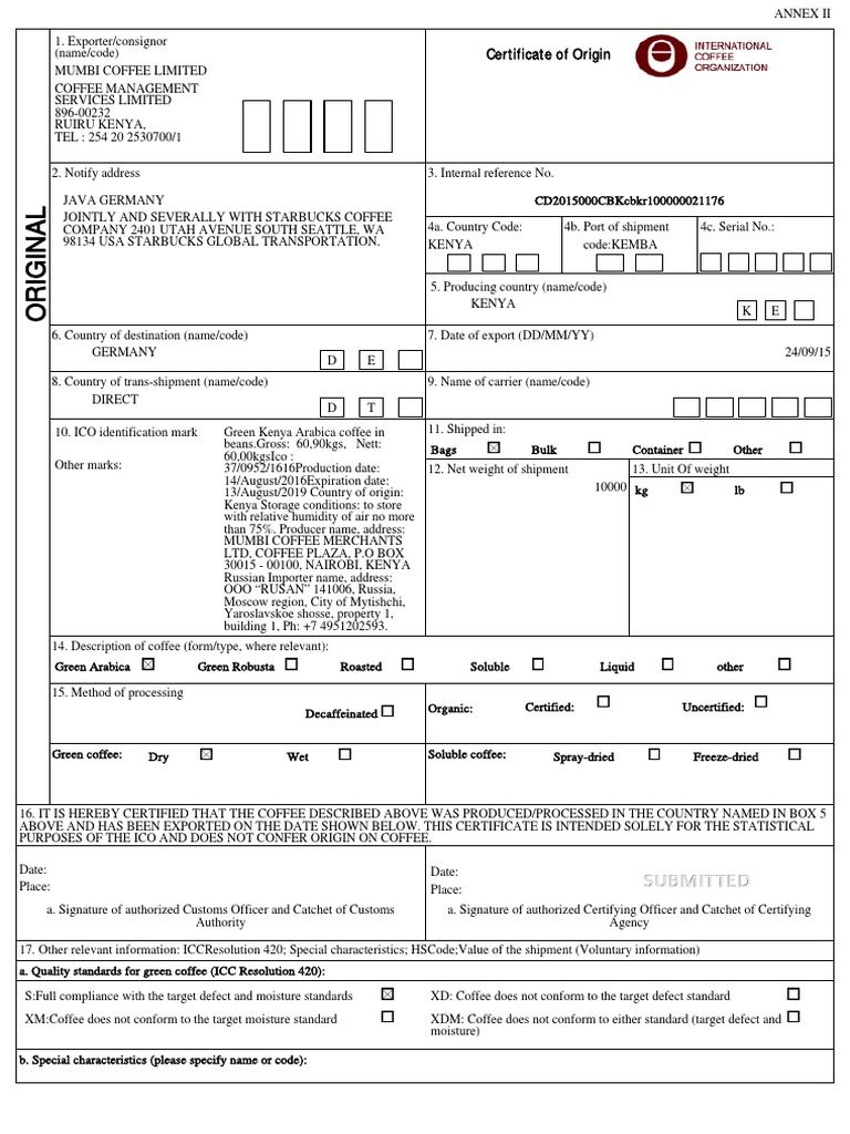 Certificate of Origin | PDF | Coffee | Business