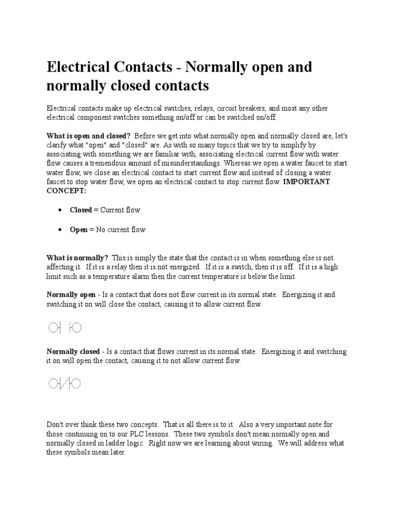 Electrical Contacts - Normally Open and Normally Closed Contacts | PDF ...