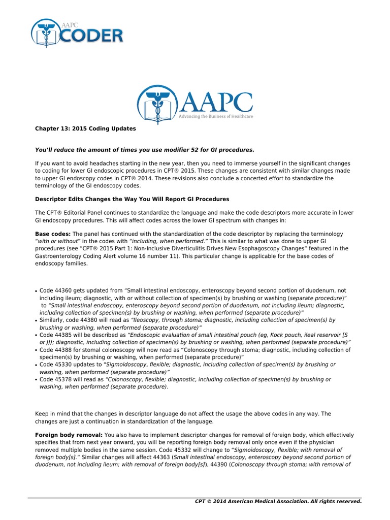 2015 Coding Updates | PDF | Colonoscopy | Large Intestine