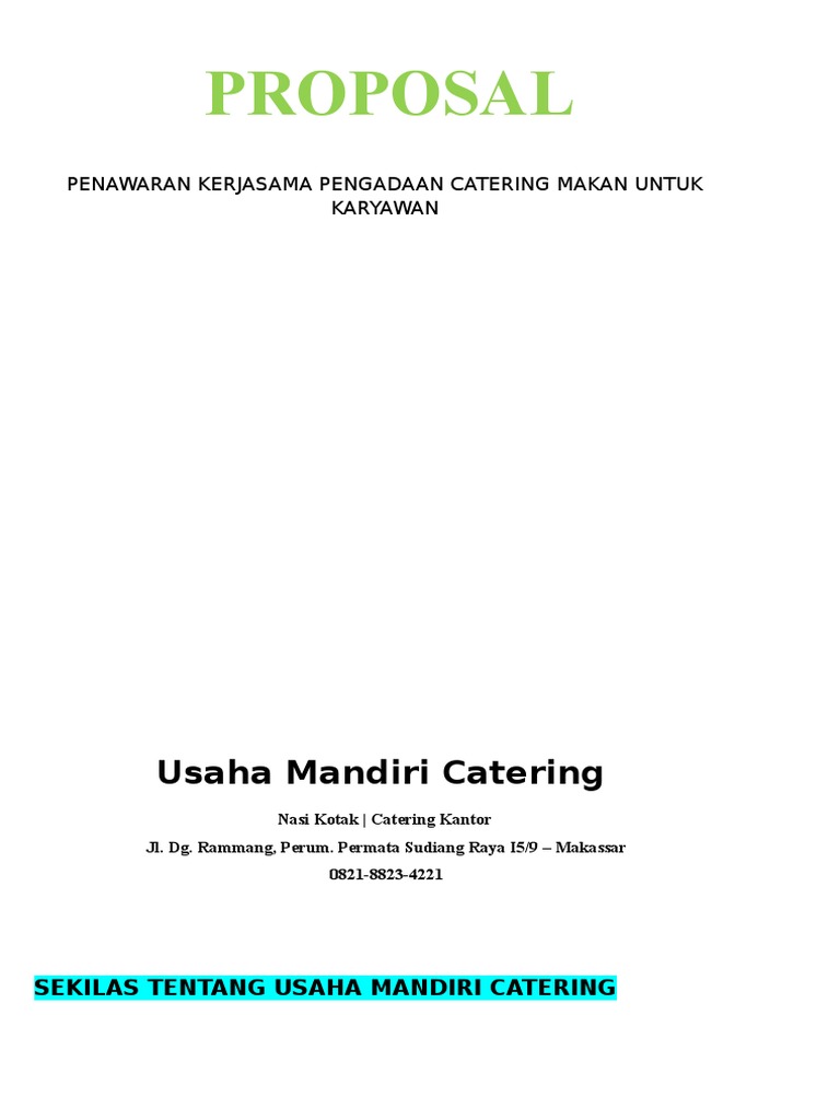 Contoh Proposal Kerjasama Catering Perusahaan | PDF