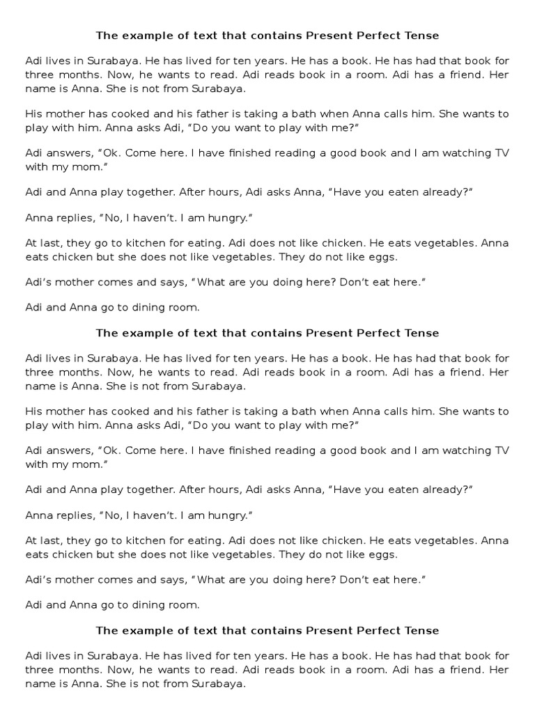 The Example of Text That Contains Present Perfect Tense | PDF | Food ...