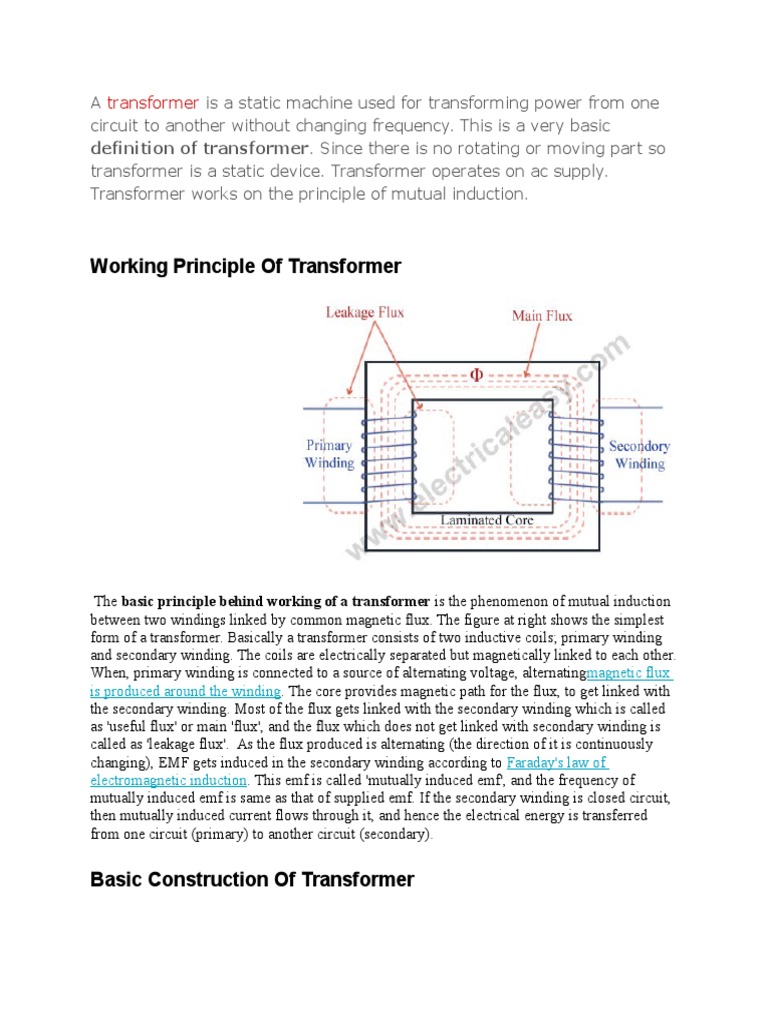 Working Principle of Transformer: Definition of Transformer. Since ...