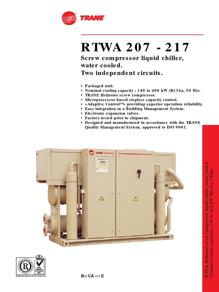 Trane Rtwa 217 | PDF | Heat Exchanger | Gas Compressor