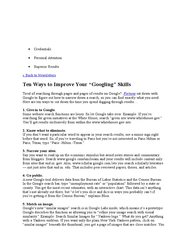 Ten Ways To Improve Your "Googling" Skills | PDF | Google | World Wide Web