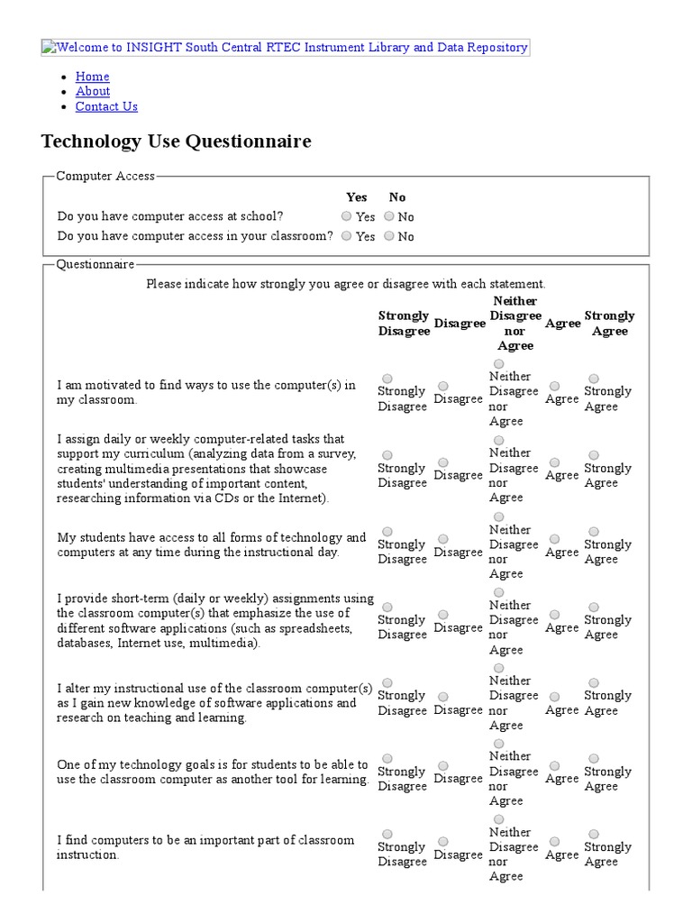 Technology Use Questionnaire PDF | PDF